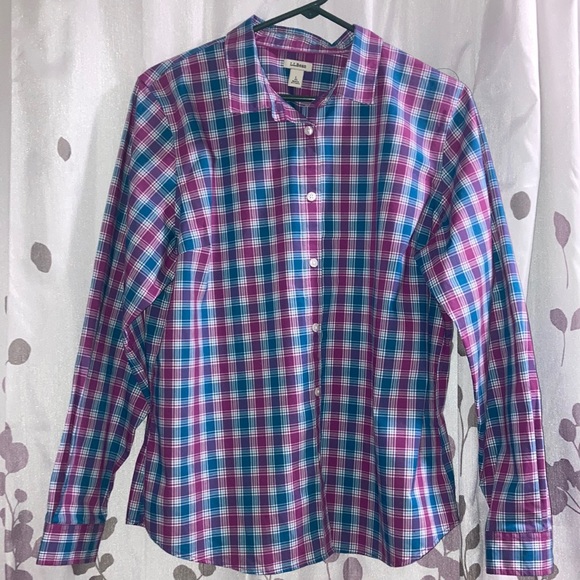 L.L. Bean | Tops | Ll Bean Button Down Long Sleeve Shirt Plaid Tealpurplepink Large | Poshmark